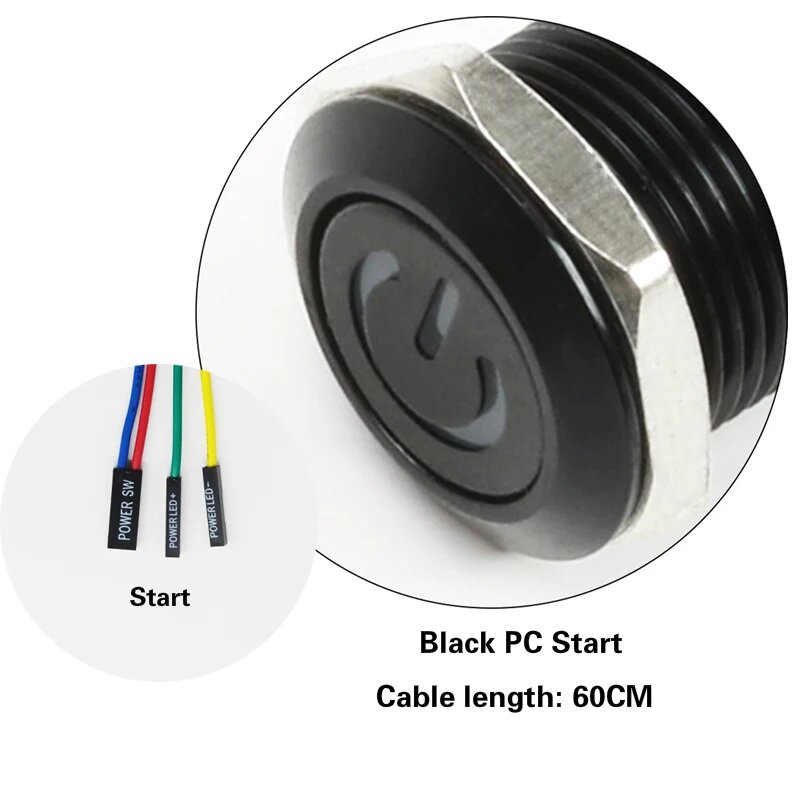 Светодиодный кнопочный переключатель для ПК WELDSEEN 16mm, Black PC Start, Green