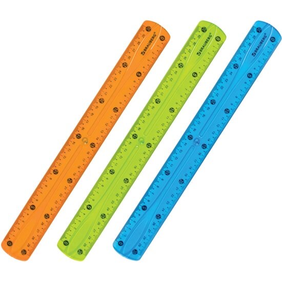 Линейка Brauberg 30 см гибкая "FLEX", пластиковая, ассорти, европодвес, 210675