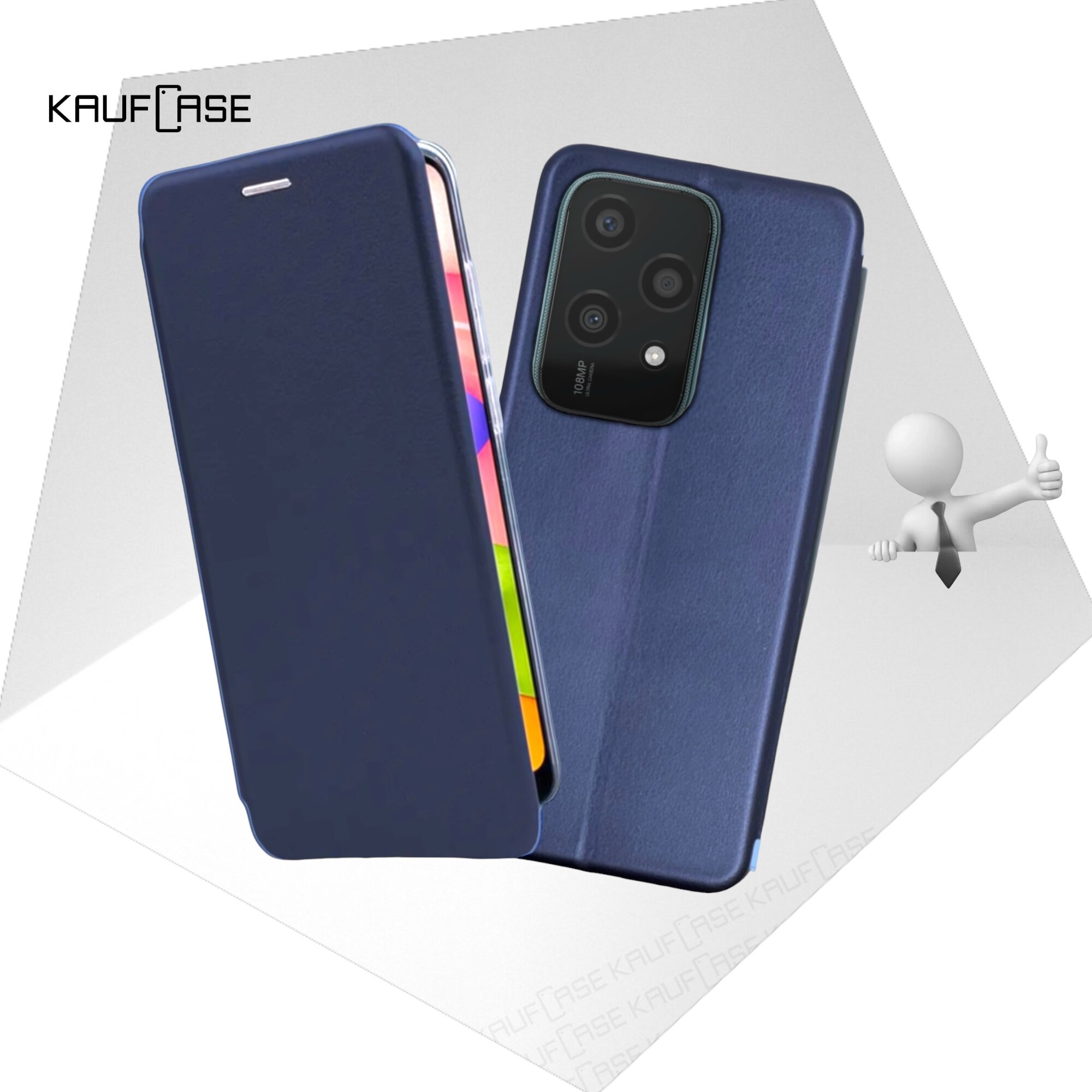 Чехол книжка для телефона Huawei Honor 200 Lite (6.7"), темно-синий. Текстура под кожу