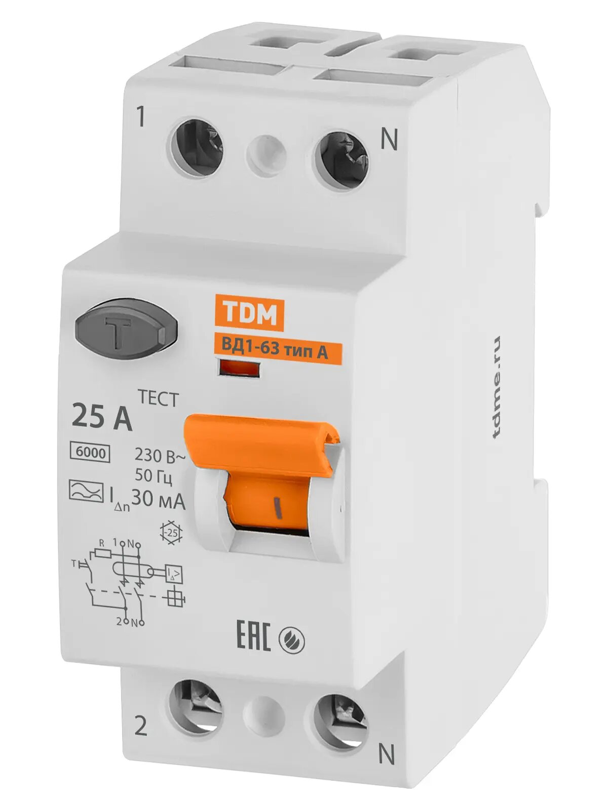 УЗО TDM Electric ВД1-63 2Р 25 А 30 мА 6 кА A