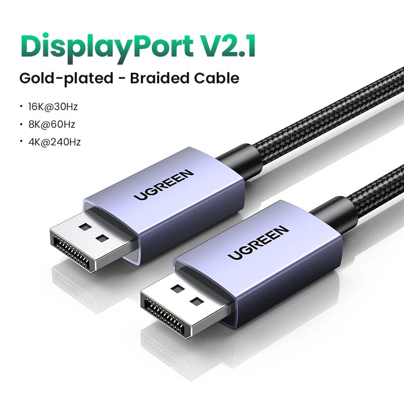 DisplayPort 2.1 кабель UGREEN, 2 м, 16K DP V2.1