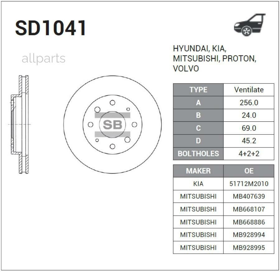 SANGSIN BRAKE SD1041 Диск тормозной