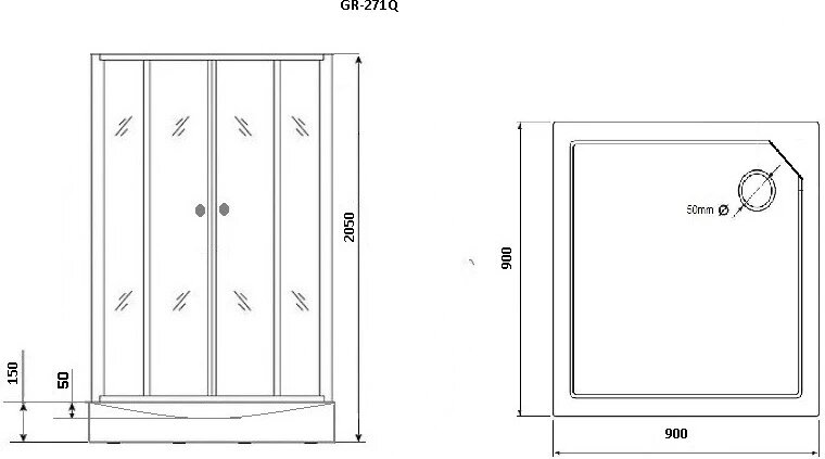 Душевая кабина Grossman "870", 90х90, низкий поддон, тропический душ