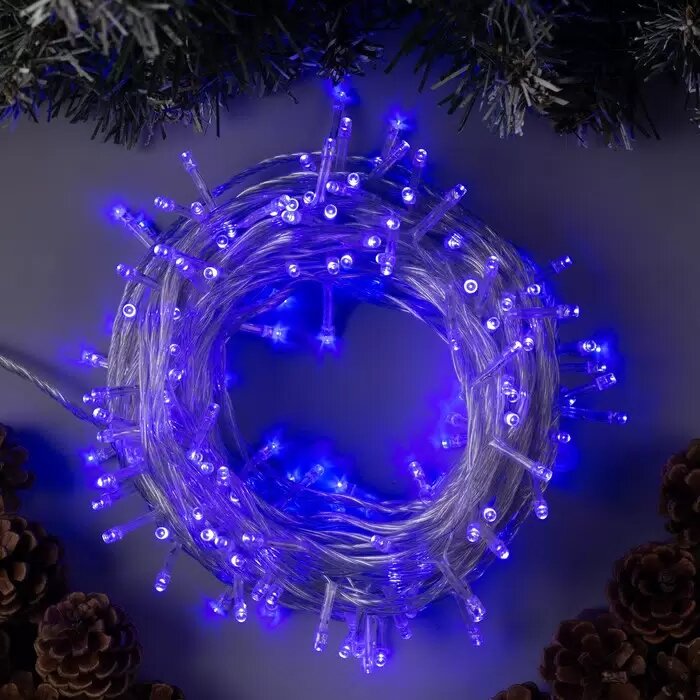 Гирлянда «Нить» 20 м, IP20, прозрачная нить, 200 LED, свечение синее, 8 режимов, 220 В новый ГОД!