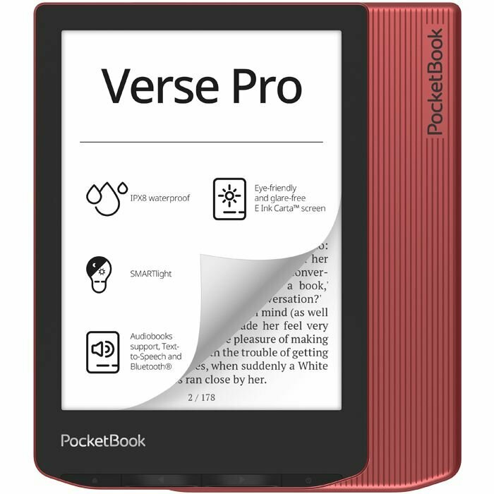 Электронная книга для чтения PocketBook 634 Verse Pro Passion Red с системами подсветки экрана и регулировкой цветовой температуры. (PB634-3-WW)