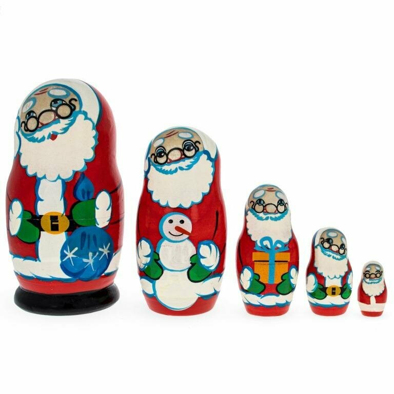 Матрешка "Санта Клаус", ручная роспись, 5 кукол, 10х5 см