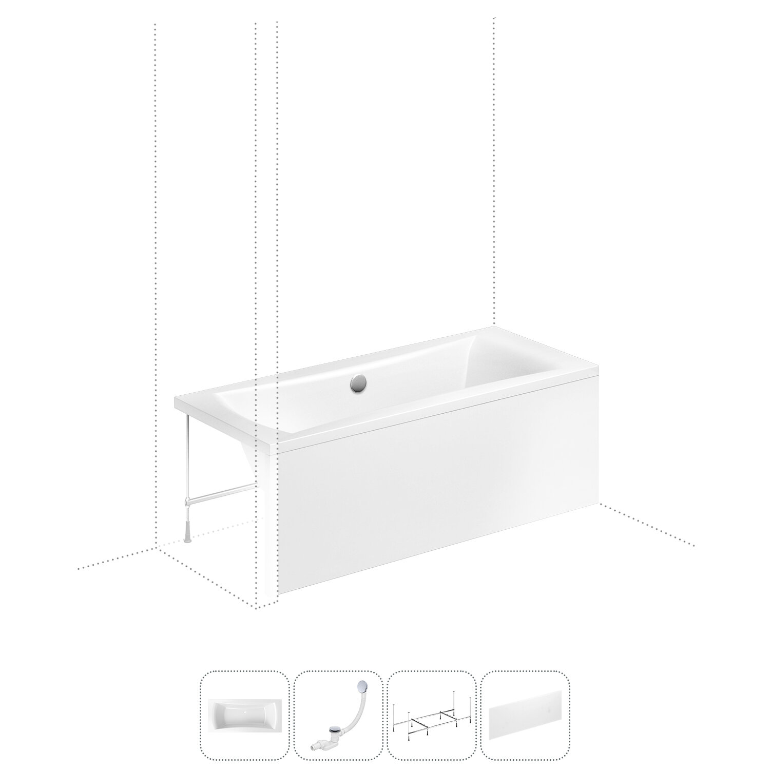 Акриловая ванна 200x90 с каркасом и экраном Lavinia Boho Evan 202011111 в наборе 4 в 1: прямоугольная ванна 200 x 90 см, слив-перелив, каркас, экран