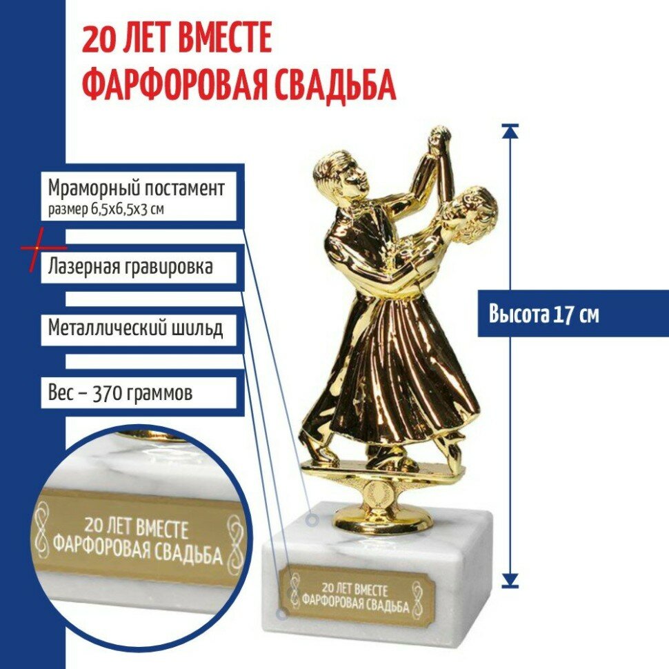 Статуэтка Танцы "20 лет вместе. Фарфоровая свадьба" (17 см)