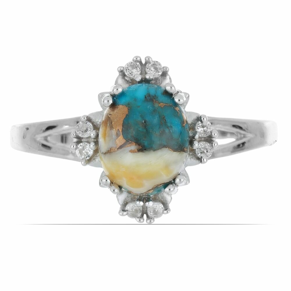 Кольцо, серебро, 925 проба, родирование, бирюза, топаз