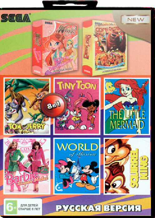 Картридж 16 бит 8в1 A-801 8в1 Winx Club / Open Season 3 / MERMAID / SQUIRREL KING /+. 256Mb