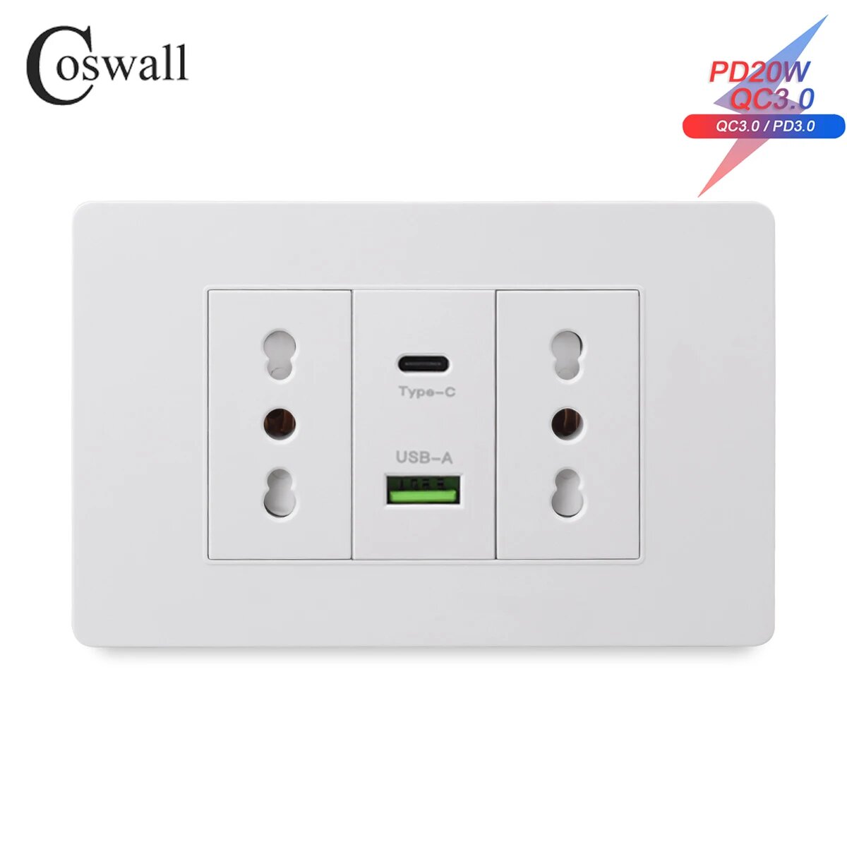 Coswall белая настенная розетка с USB 20 Вт