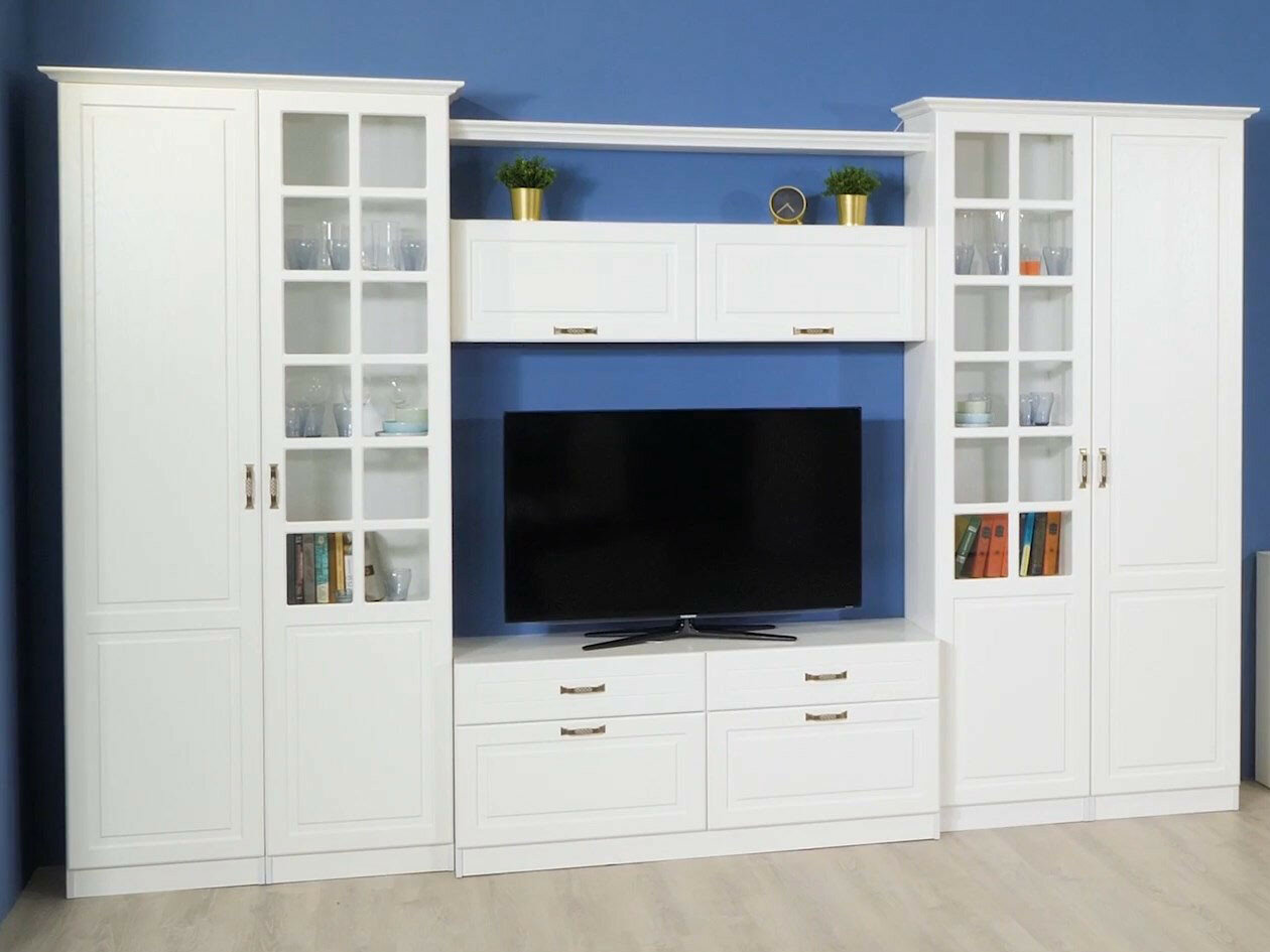 Гостиная Ливерпуль №03 цвет ясень ваниль/белый, ШхГхВ 340х49,3х220,3 см Моби