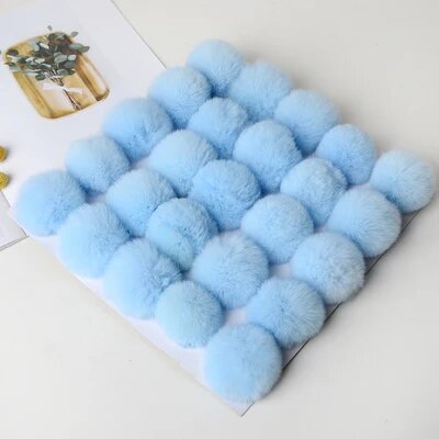 Rex Rabbit Пушистые помпоны из меха кролика sky blue, 8cm 4pcs faux