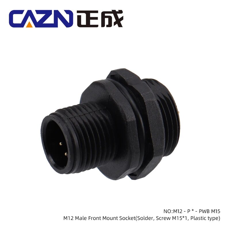 CAZN M12 Паяльная Розетка Пластиковая 30см 2-17 Контактов 5 Pin A-code, Male Front M15x1.5