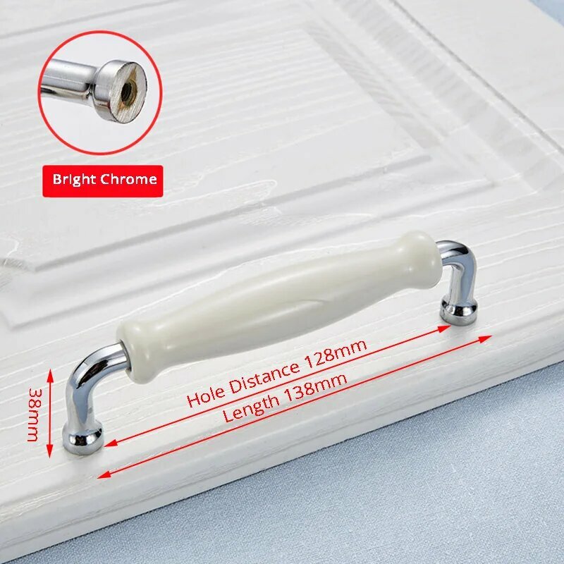 Ручки для шкафов NAIERDI из цинкового сплава и керамики 128mm Bright chrome