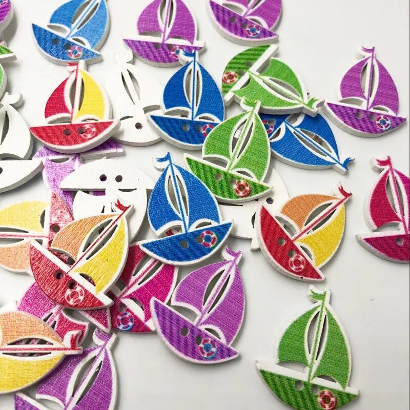 Деревянные пуговицы 2-отверстия смешанного цвета 25/50/100 шт Color Kite 100 pcs