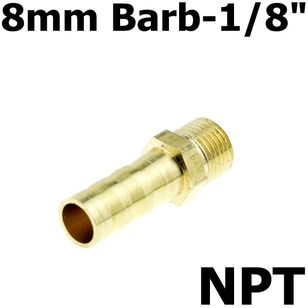 Латунный фитинг для шланга 6-12 мм, золотистый, 1/8" NPT 8mm Barb-01