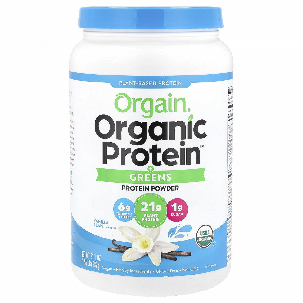 Orgain, Organic Protein™, протеиновый порошок с зеленью, на растительной основе, со вкусом ванили, 882 г (1,94 фунта)