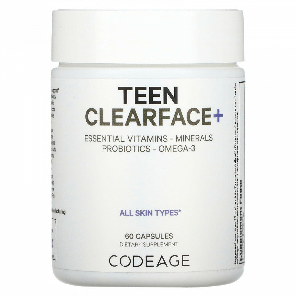 Codeage, Teen Clearface+, добавка для здоровья кожи лица подростков, 60 растительных капсул