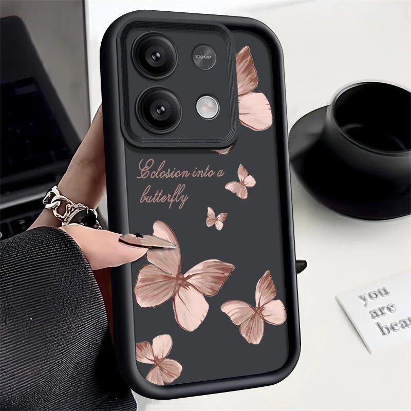 Противоударный чехол с золотой бабочкой для Xiaomi Redmi Note 13 12 11 10 Pro 4G 11s 14 Funda Poco F6 X6 X5 14T 11T 13T Pro 5G Cover
