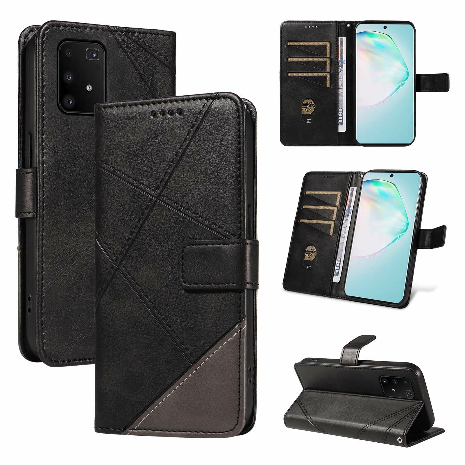 YIKATU Чехол книжка для Samsung Galaxy A91 / M80S / S10 Lite (Самсунг Галакси S10 Lite / M80S / A91) кожаный черный с магнитной застежкой, flip чехол с функцией подставки, С вытяжным шнуром