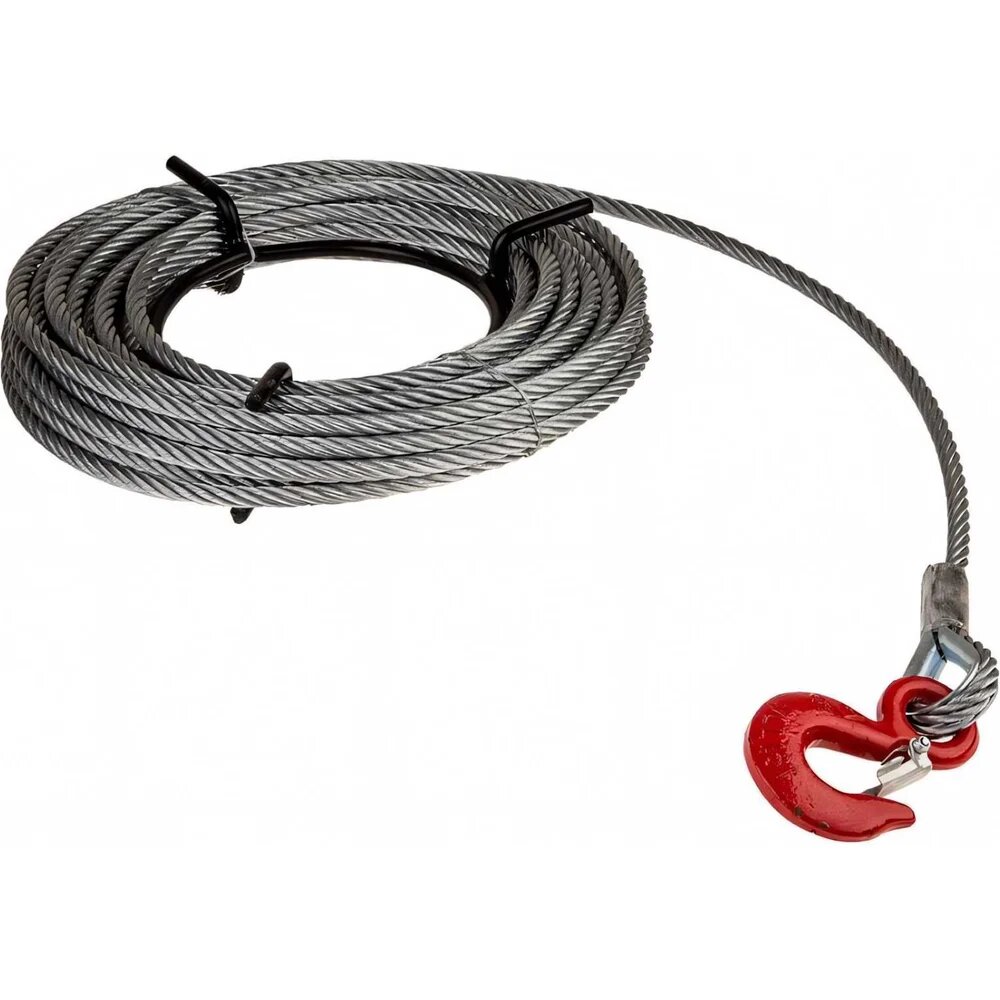 Трос стальной канат для лебёдки (6,2 мм х12 м; 500 кг; крюк) OCALIFT tros6nk12m из спиральной проволоки