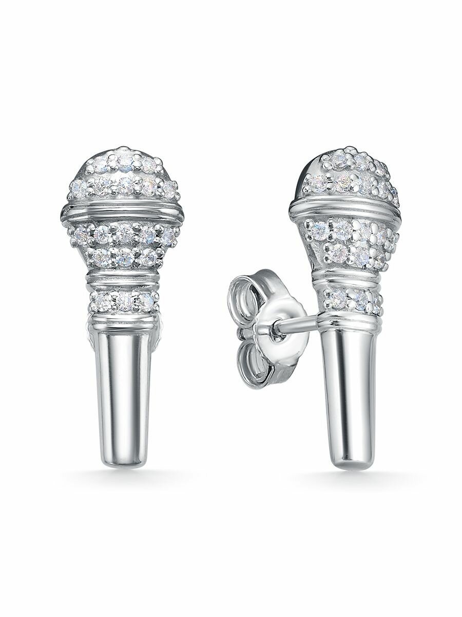 Серьги пусеты MSJewellery, серебро, 925 проба, родирование, фианит, , серебристый — фото 1