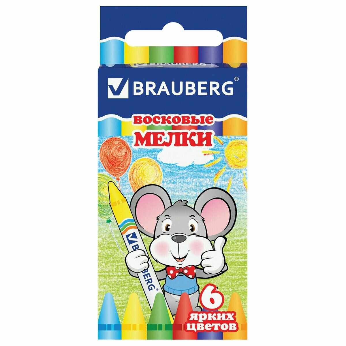 Карандаши восковые 6 цветов Brauberg (D=8мм, круглые) (222961), 288 уп.