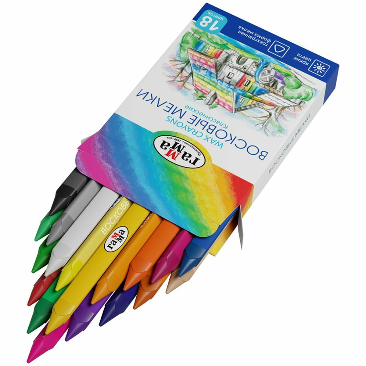 Мелки восковые 18 цветов Гамма "Классические" (L=90мм, D=8мм, 3гр) картонная упаковка (2131018_01_34), 12 уп.