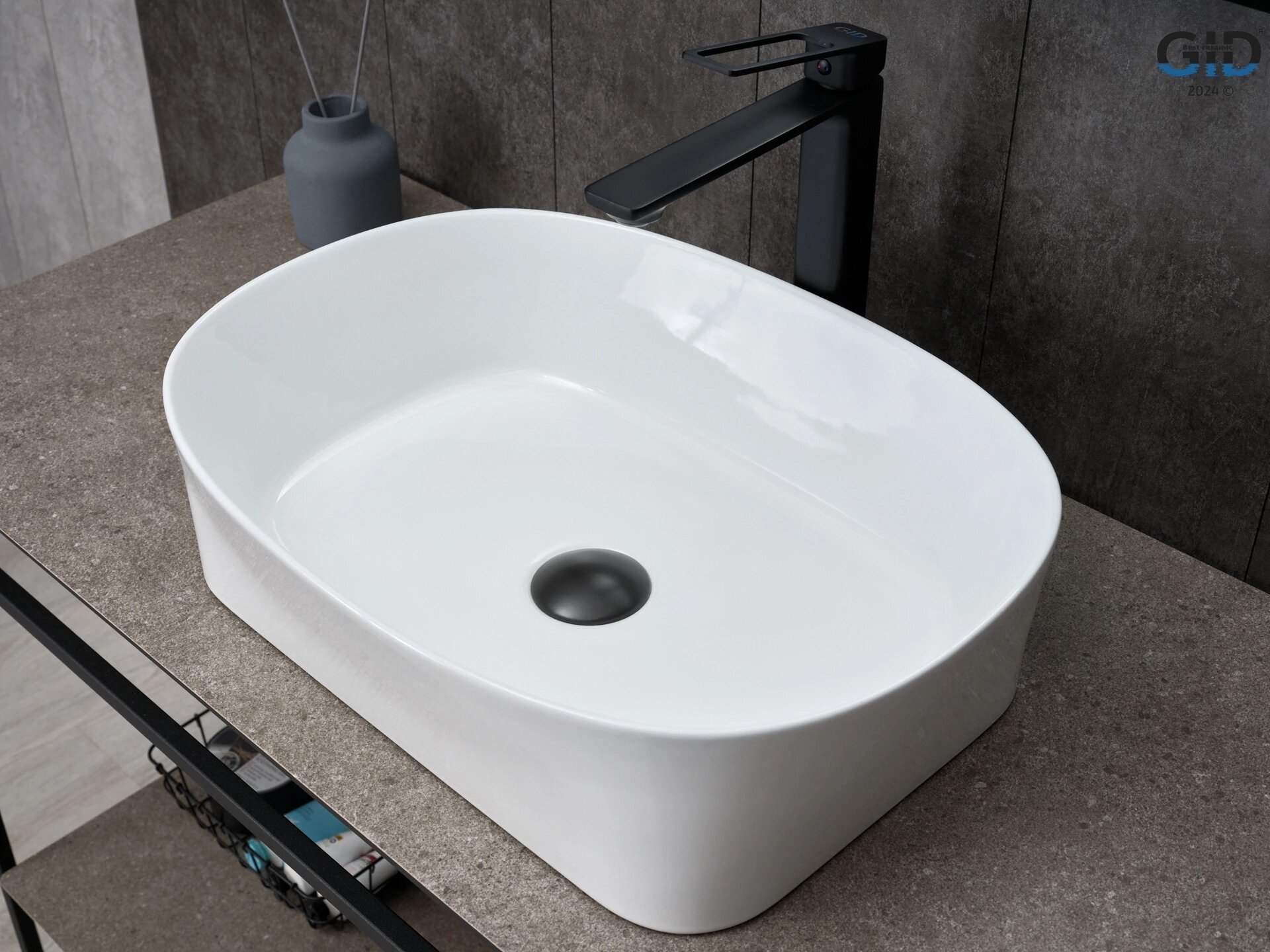 (53х36х14см) Раковина GID-Ceramic N9028, накладная, овальная, керамика, белая,