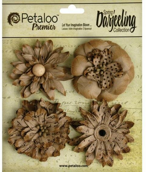 Набор цветов бумажных Petaloo Wild Blossoms, 4 шт Craft, цвет коричневый