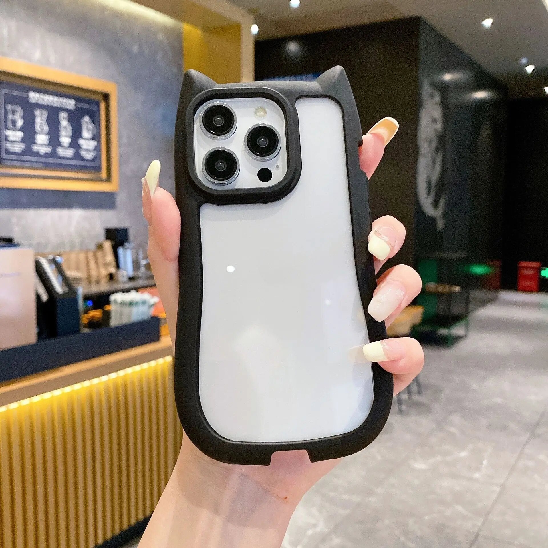 Черный чехол для iPhone 7 с кошачьими ушками