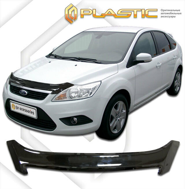 Дефлектор капота Ford Focus 2 седан 2008-2011 Черный глянцевый СА Пластик