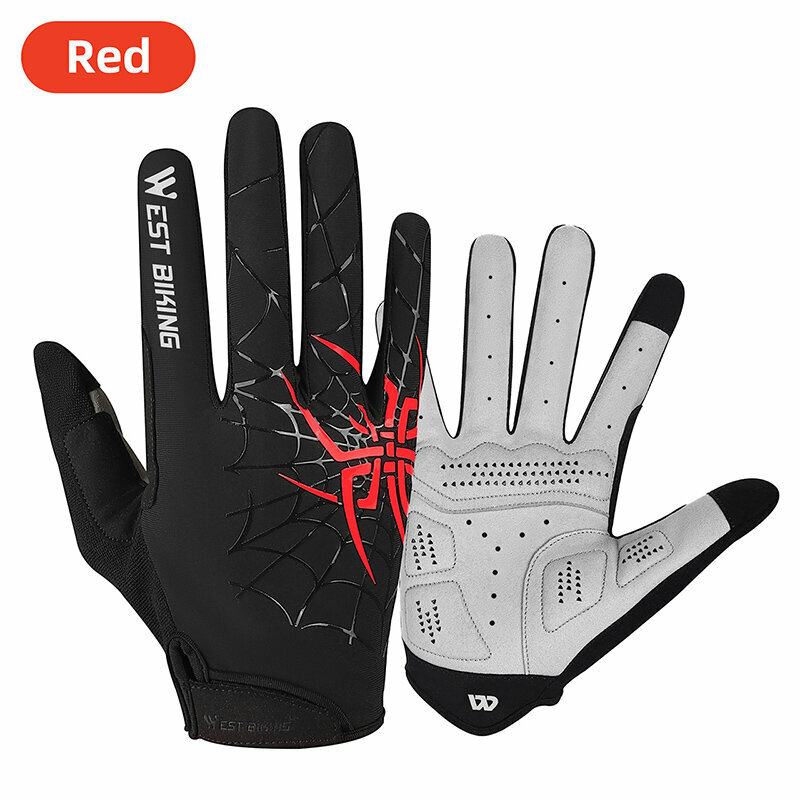 Перчатки велосипедные West Biking, сенсорные, с изображением паука, красные, размер M