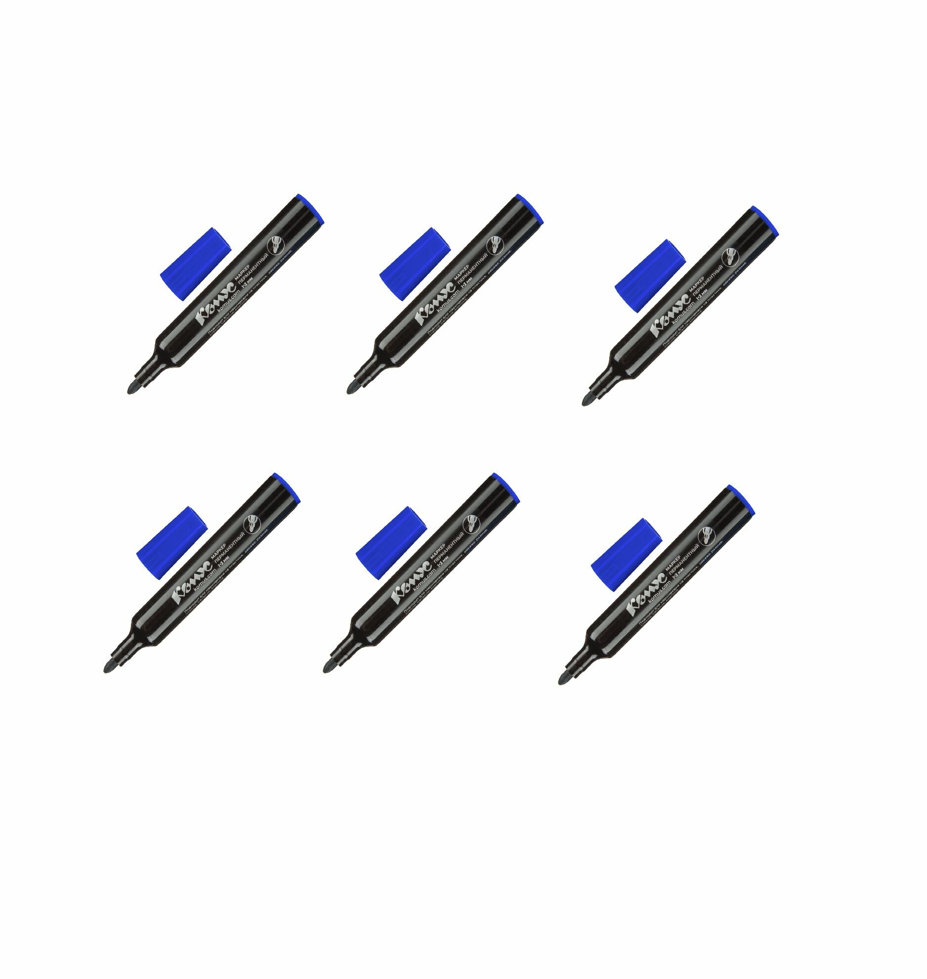 Комус Маркер перманентный, синий, 1-3 мм, 6 уп