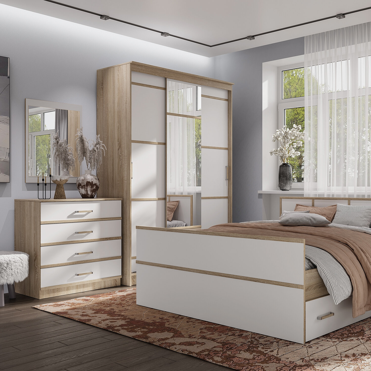 Комод для одежды с ящиками Сакура 85,0х86,6х50,0 см, дуб сонома/белый