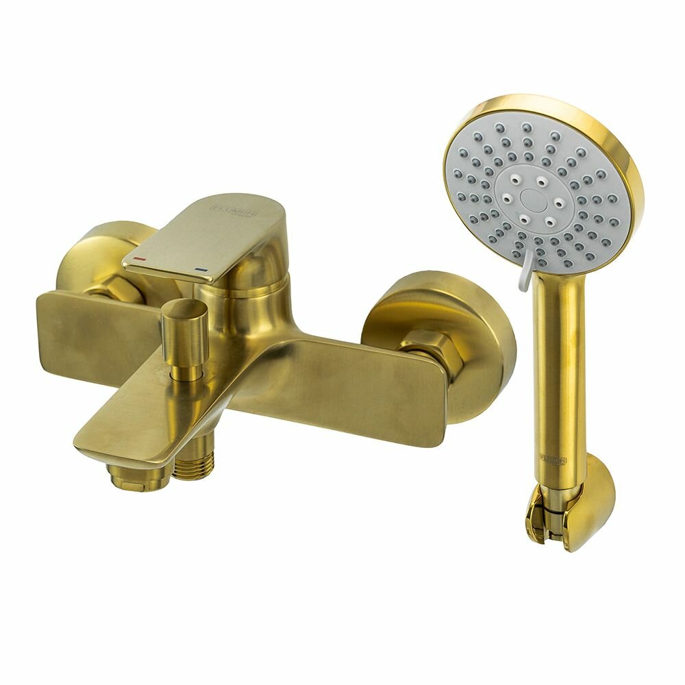 Смеситель для ванны FLUMEN DESIGN Orlean Ti-Gold с набором для душа золото