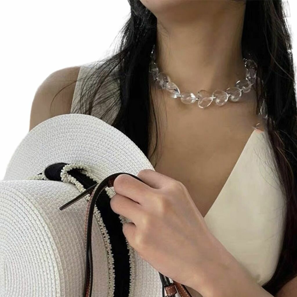 Черный и белый акрил сердце ожерелье ошейник цепь персик сердце