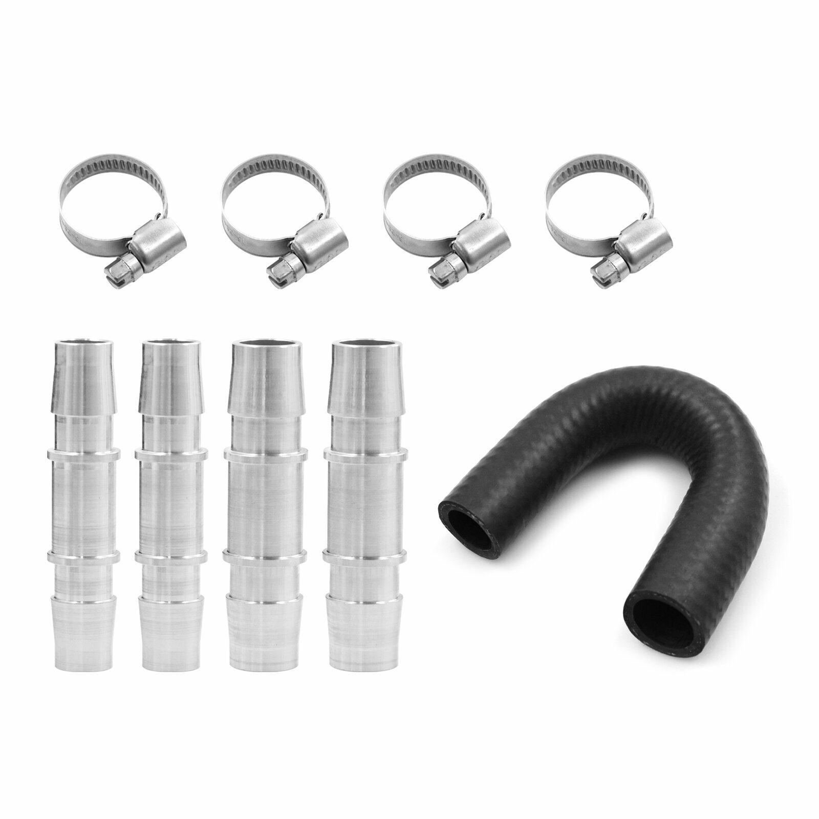 Kit для байпасса радиатора подогрева двигателя с шлангами 5/8' 3/4' совместимый с большинством обычных шлангов подогрева, цвет черный серебристый, материал алюминий, размер упаковки 15*9*5см, вес упаковки 245г, количество 1 шт.