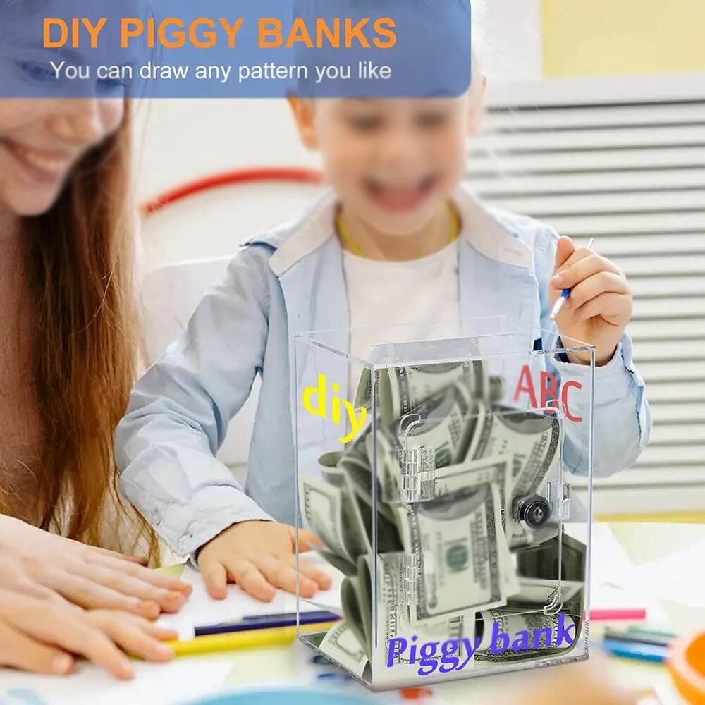 Квадратная прозрачная акриловая копилка 15x12x20 см, замок и дверной контейнер для хранения монет для подарков для взрослых и детей