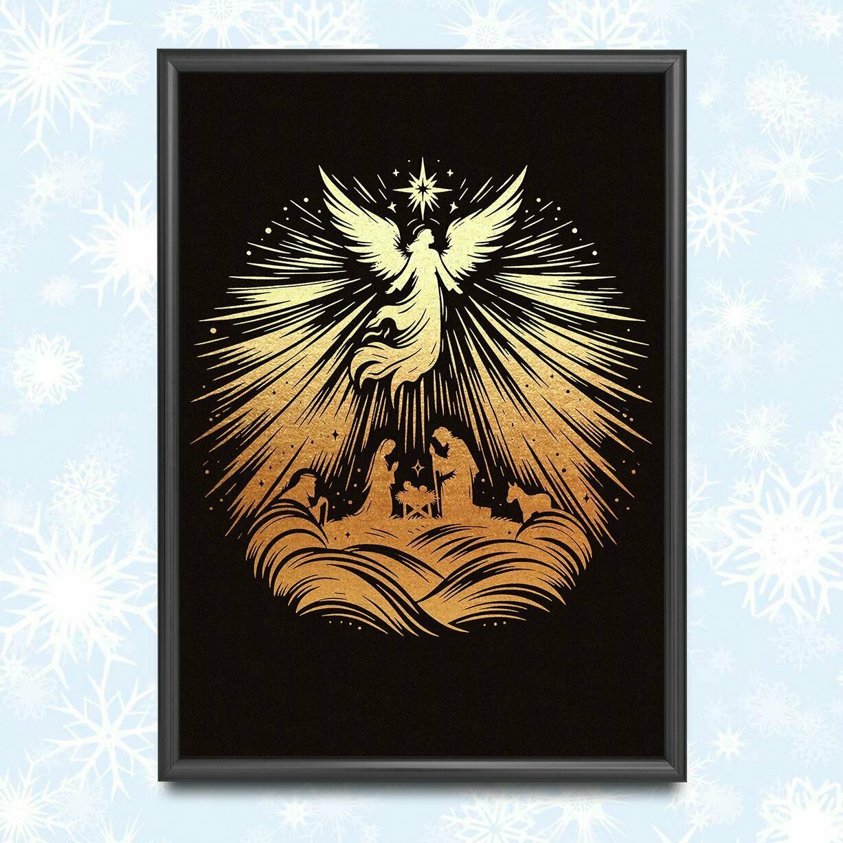 Постер с ангелом на стену / Плакат рождественский ангел. Новогоднее украшение. Рождество