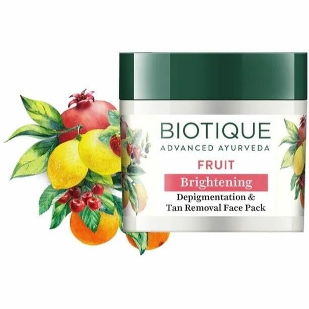 Маска для лица фрукты осветляющая, против пигментации, для всех типов кожи, Биотик FRUIT brightening depigmentation & tan removal face pack Biotique 75 гр.