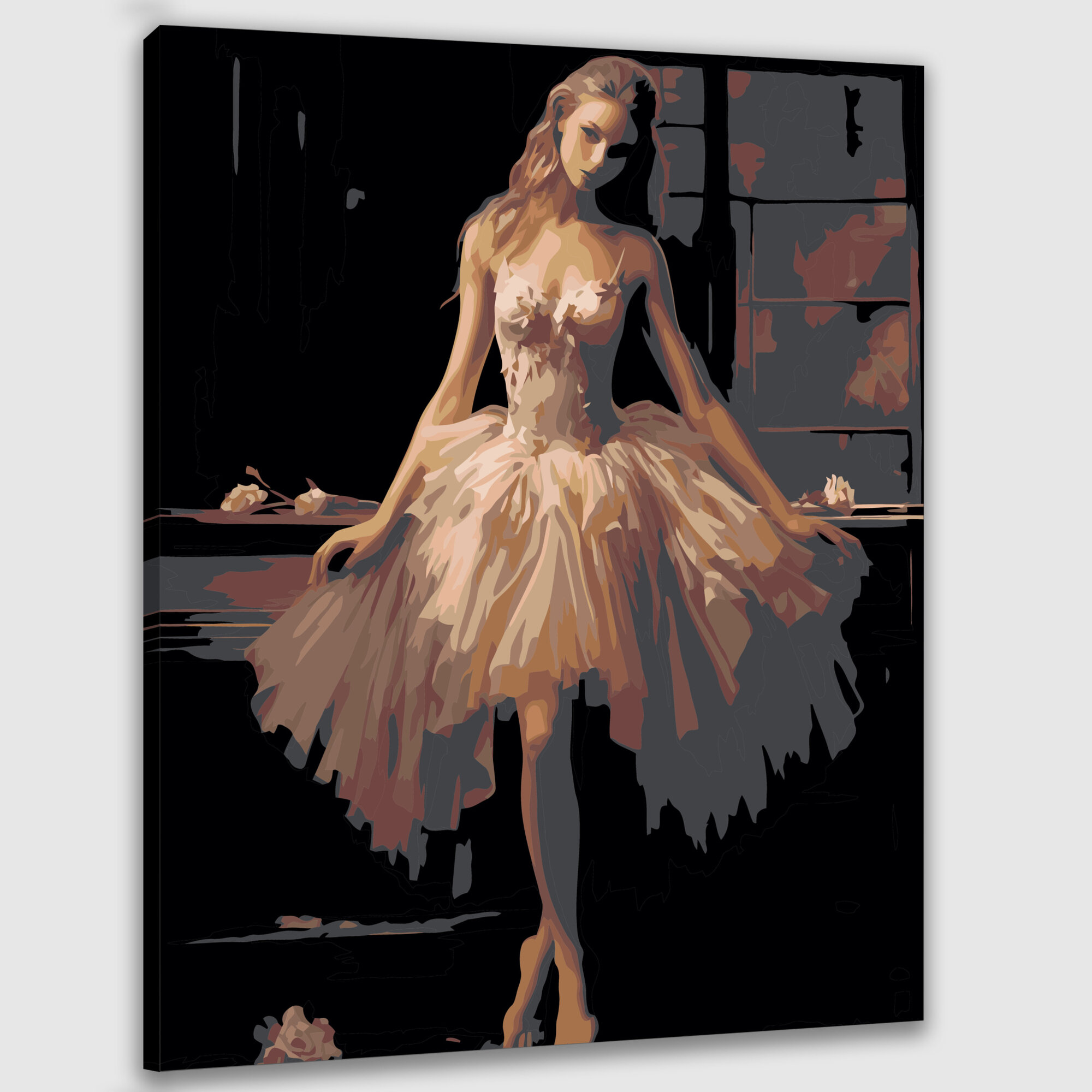 Картина по номерам 40x50 см, картина, масло, балерина, поза, сцена, деревянная, струящаяся пачка, пуанты, элегантность