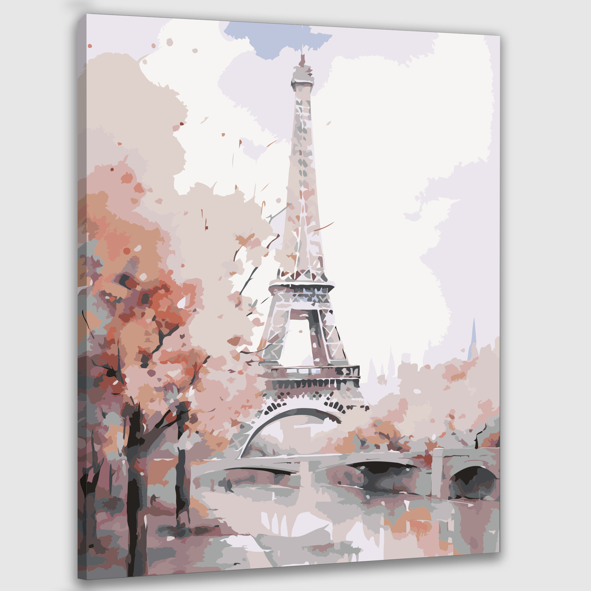 Картина по номерам 40x50 см, акварель, иллюстрация, пара, рука, река Сена, Париж, Эйфелева башня, свободные мазки
