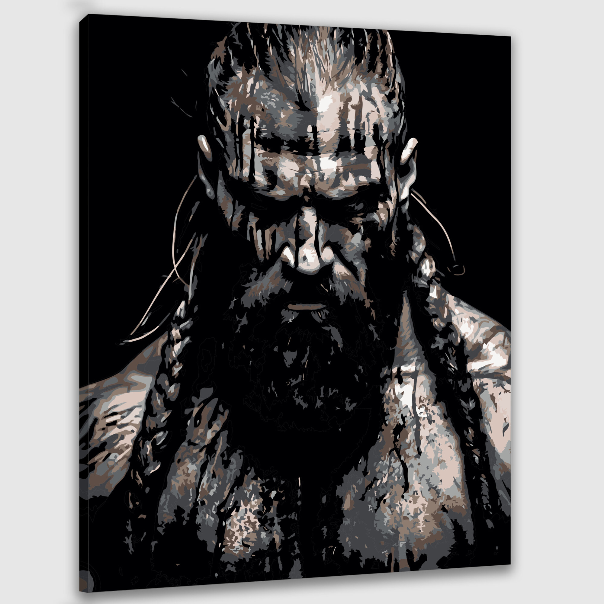 Картина по номерам 40x50 см, воин, берсерк, лицо, боевая раскраска, вены, мышцы, напряжение, контрастность