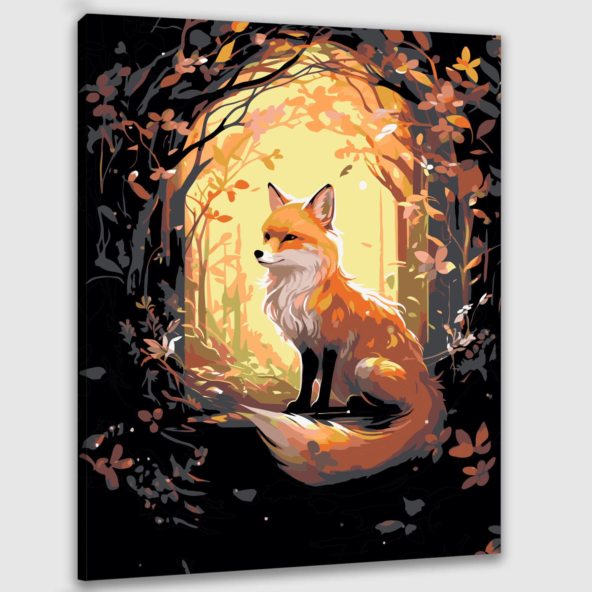 Картина по номерам 40x50 см, лисы, королевство, короны, мех, лес, деревья, ручьи, свет, сияние, цифровая картина