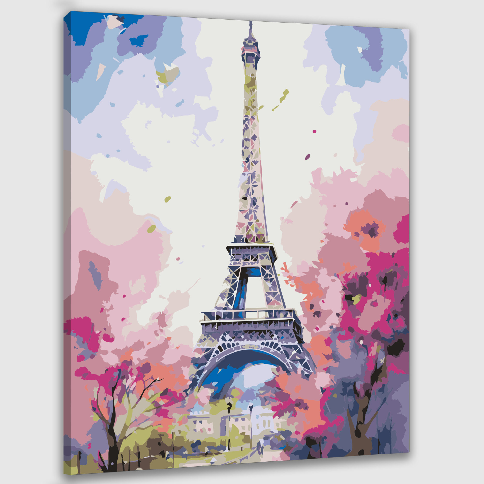 Картина по номерам 40x50 см, картина, акварель, Эйфелева башня, Париж, горизонт, цвета, мазки кисти, движение, цветы