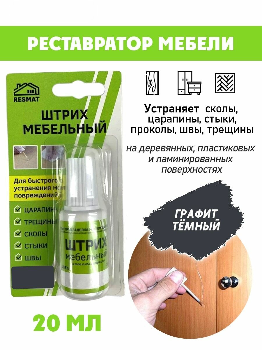 Штрих мебельный, Resmat, в блистере для ремонта мебели, цвет Графит Темный