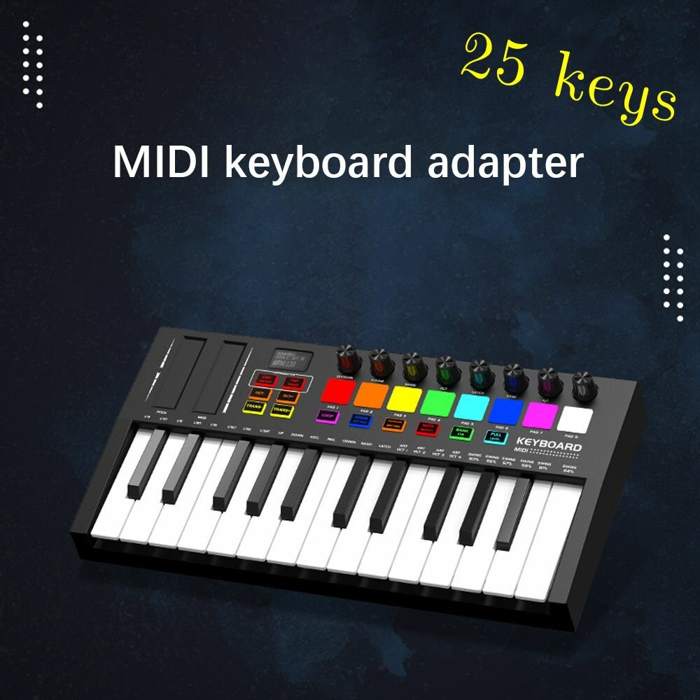 25-нотный MIDI-контроллер клавиатуры с ударными панелями, портативный, USB Type-C, OLED-дисплей, для музыкантов и продюсеров