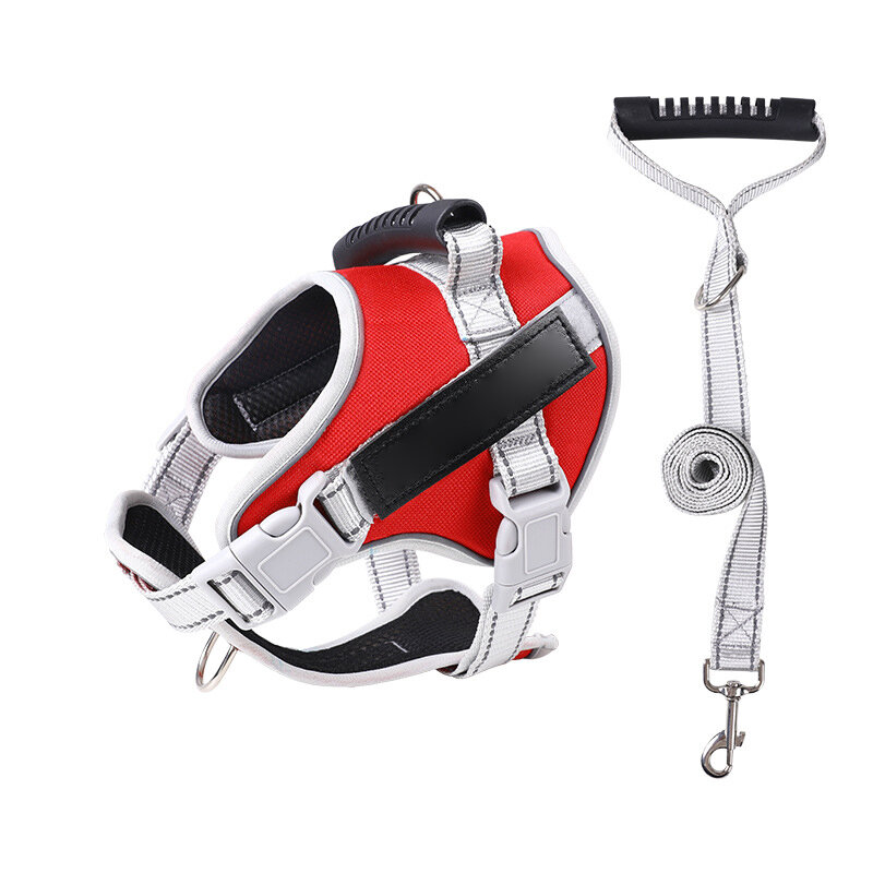 Светоотражающая регулируемая шлейка для крупных собак с поводком для прогулок на улице, красный цвет